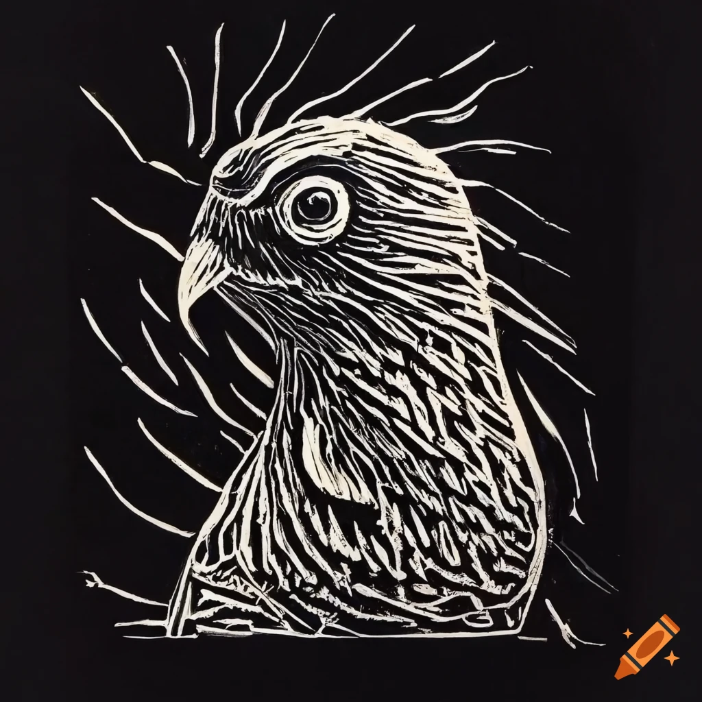 Monster bird linocut illustration on Craiyon