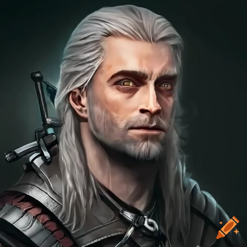 Daniel radcliffe portraying geralt in the witcher on Craiyon