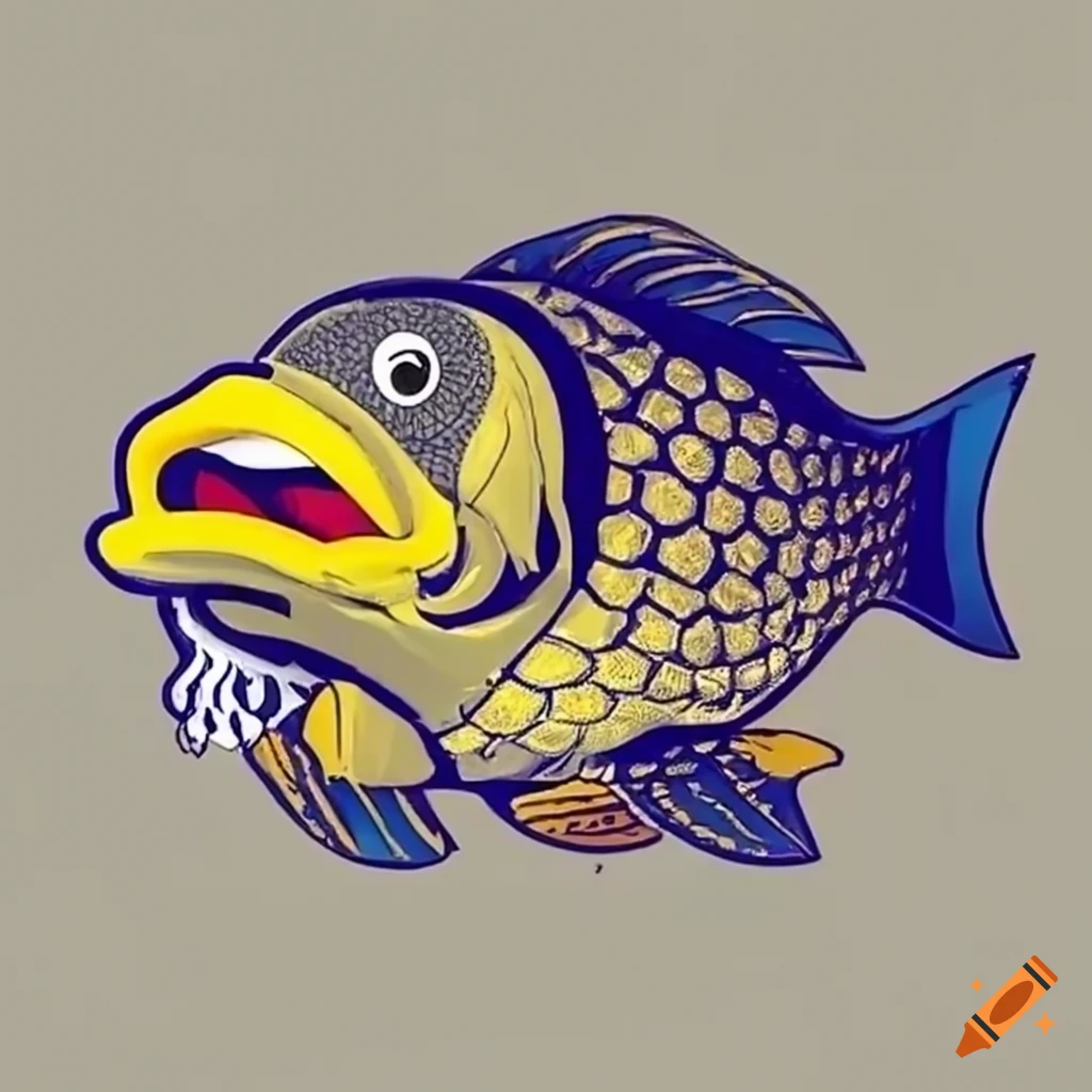 Menacing carp with gold scales as NBA basketball team mascot on Craiyon