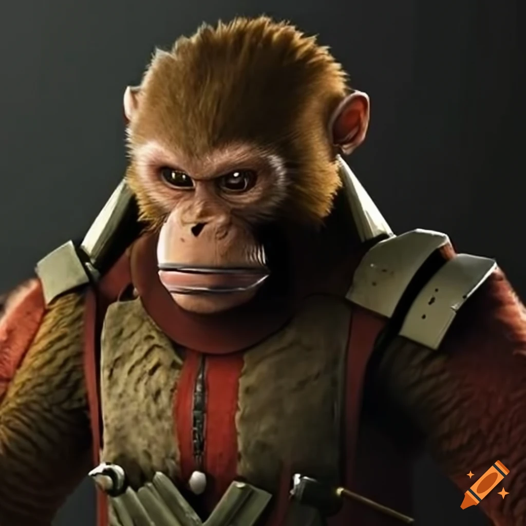 Monkey soldier with metal arm on Craiyon