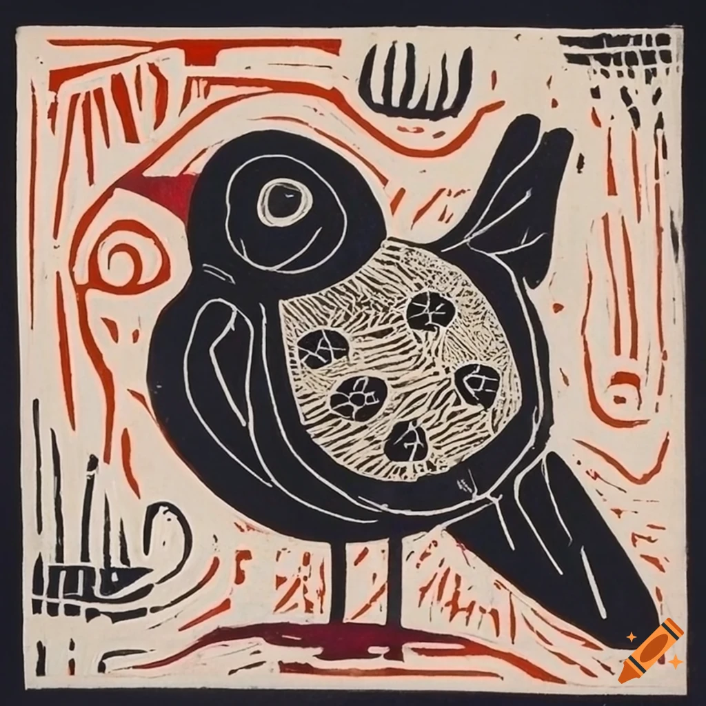 Flying bird linocut art on Craiyon