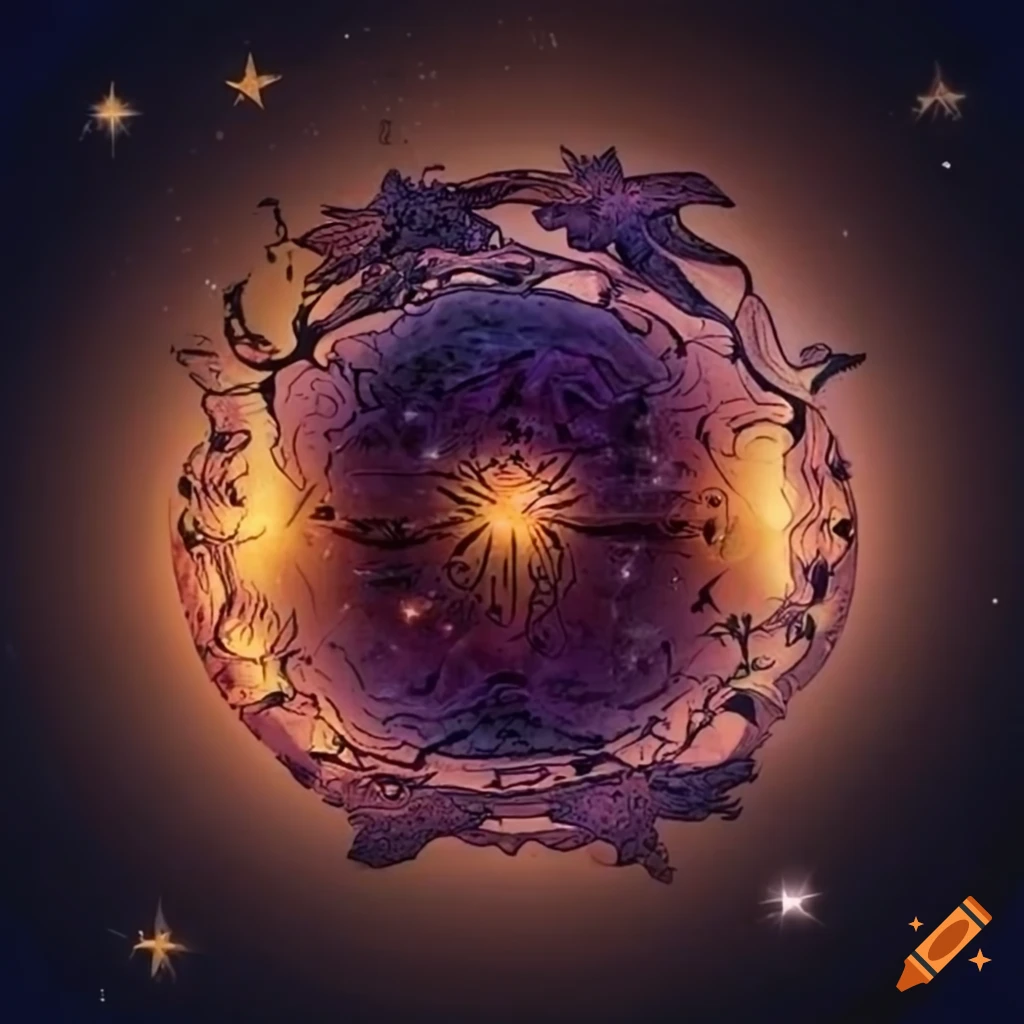 Mythical zodiac realm flag with stars and celestial bodies on Craiyon