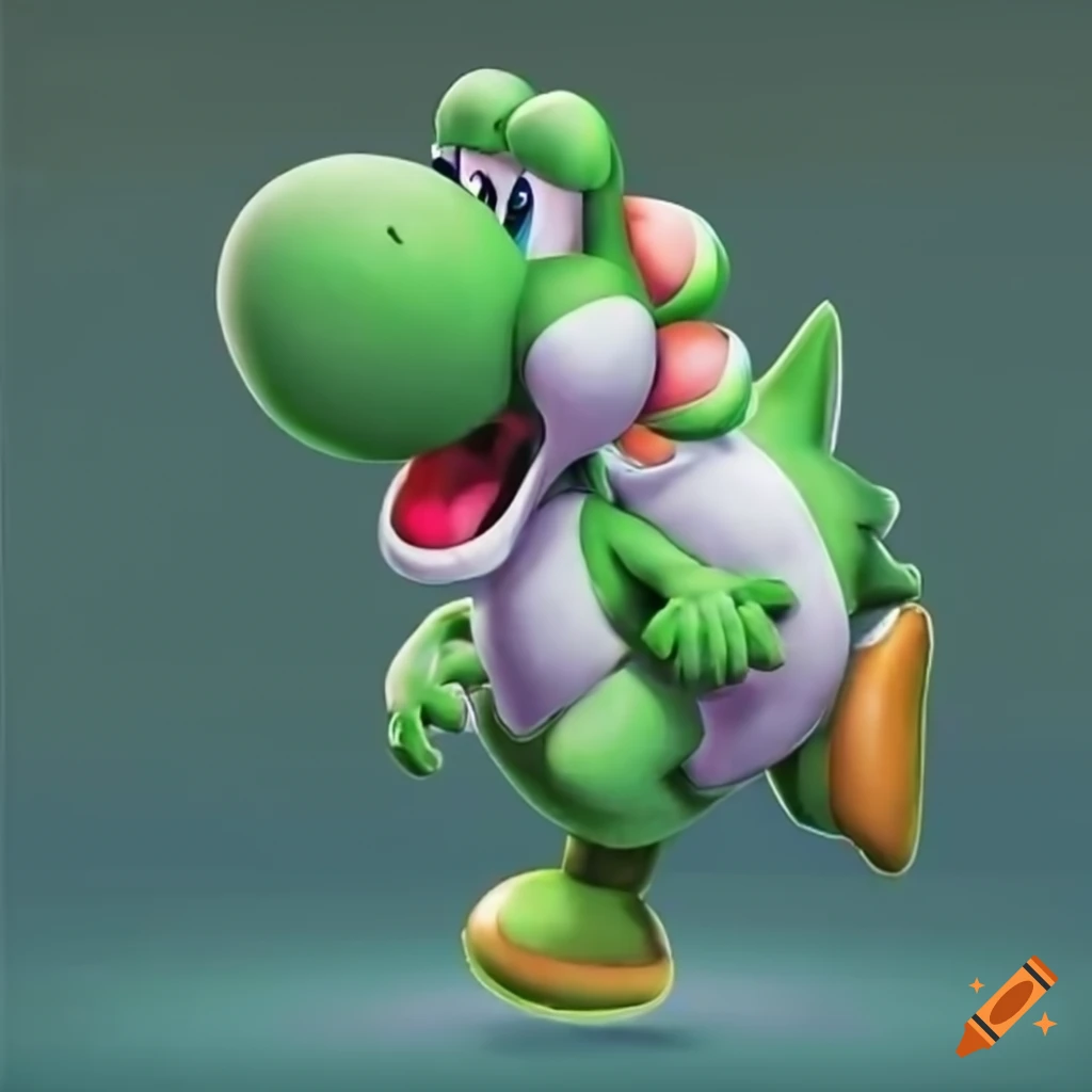 Green yoshi from super mario bros with a large belly on Craiyon