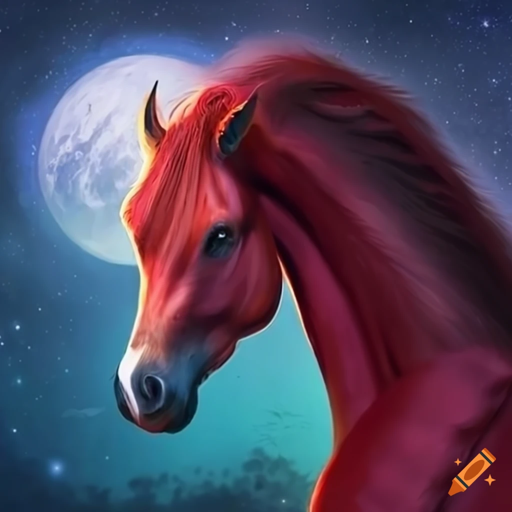 Noble red arabian horse standing under a starry night sky on Craiyon