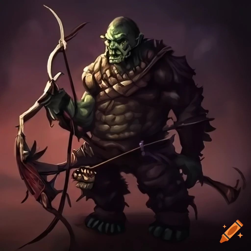 Orc with a bow in front of a dark castle in anime style on Craiyon