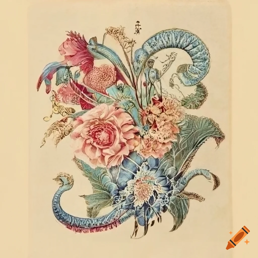 Elaborate illustrations of historical manuscript with intricate floral ...