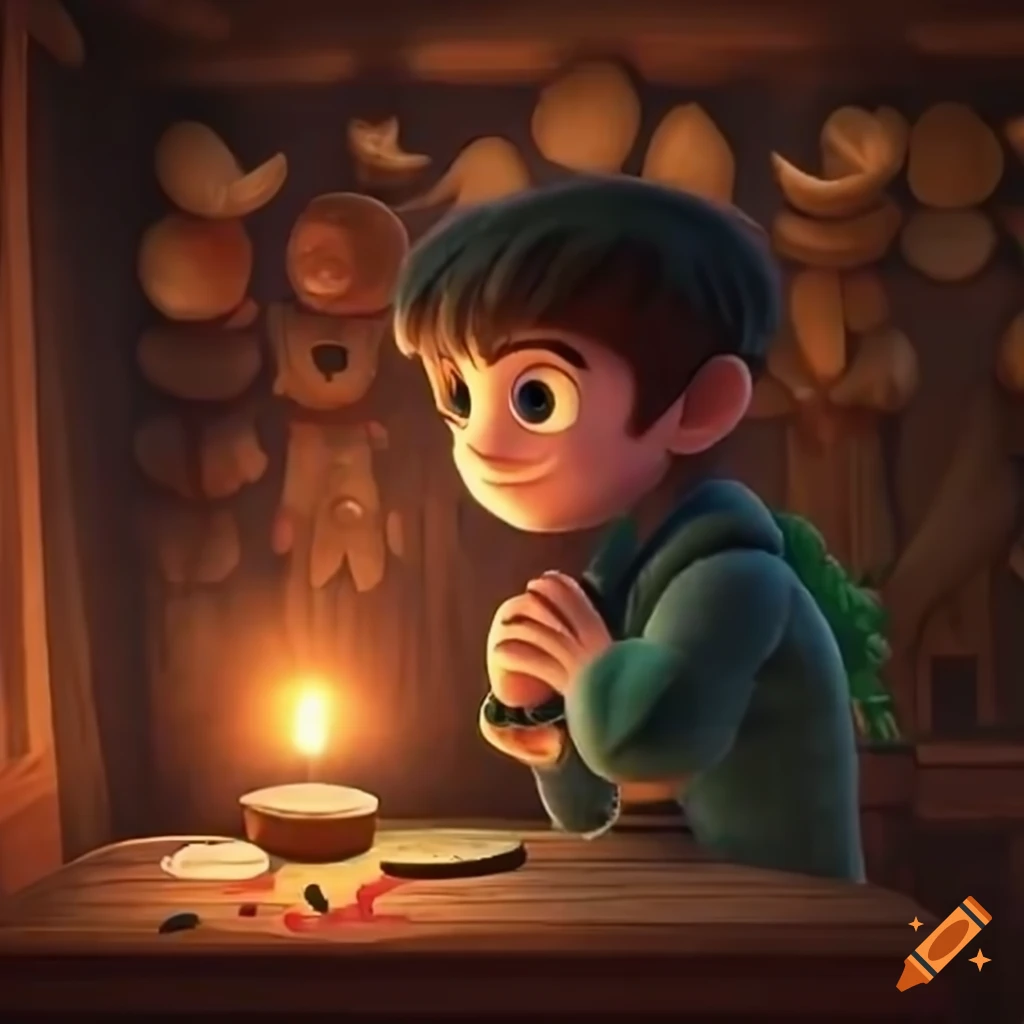 Animation of emil in a cozy forest village on Craiyon