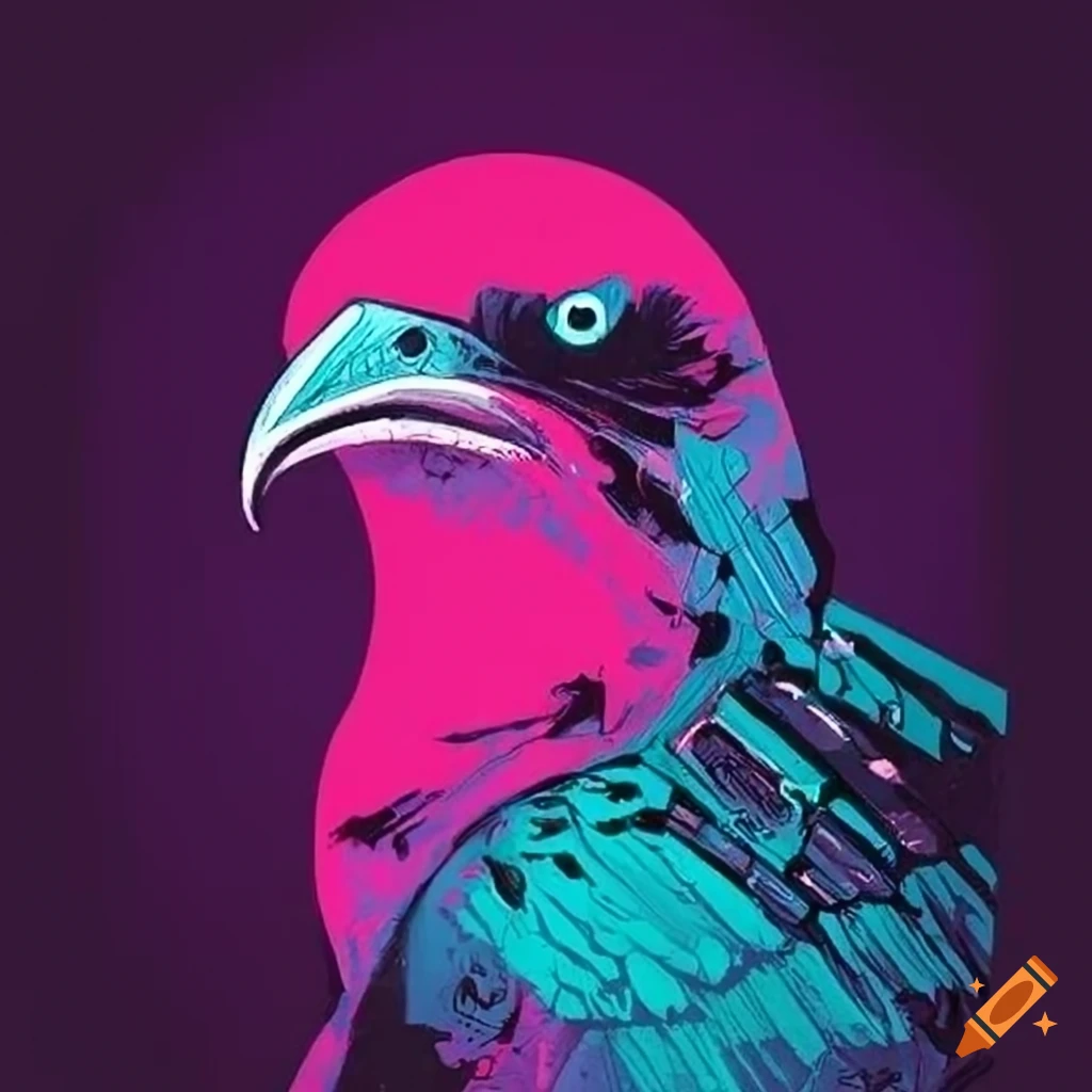 Cyberpunk bird screenprint on Craiyon