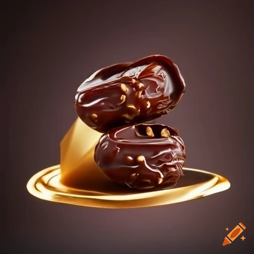 Luxury chocolate-covered dates garnished with nuts on Craiyon