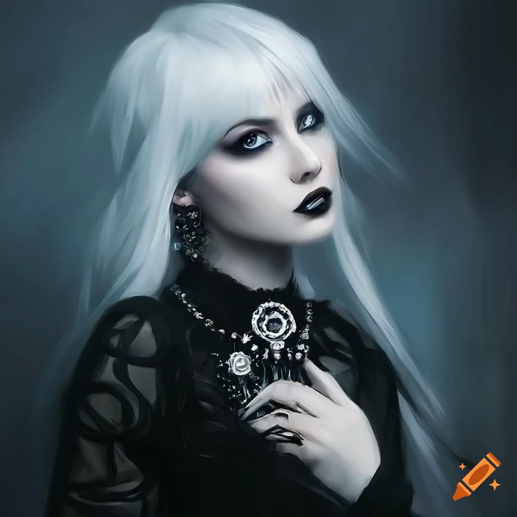 Gothic girl with white hair in a beautiful digital painting with intricate details and light and ...