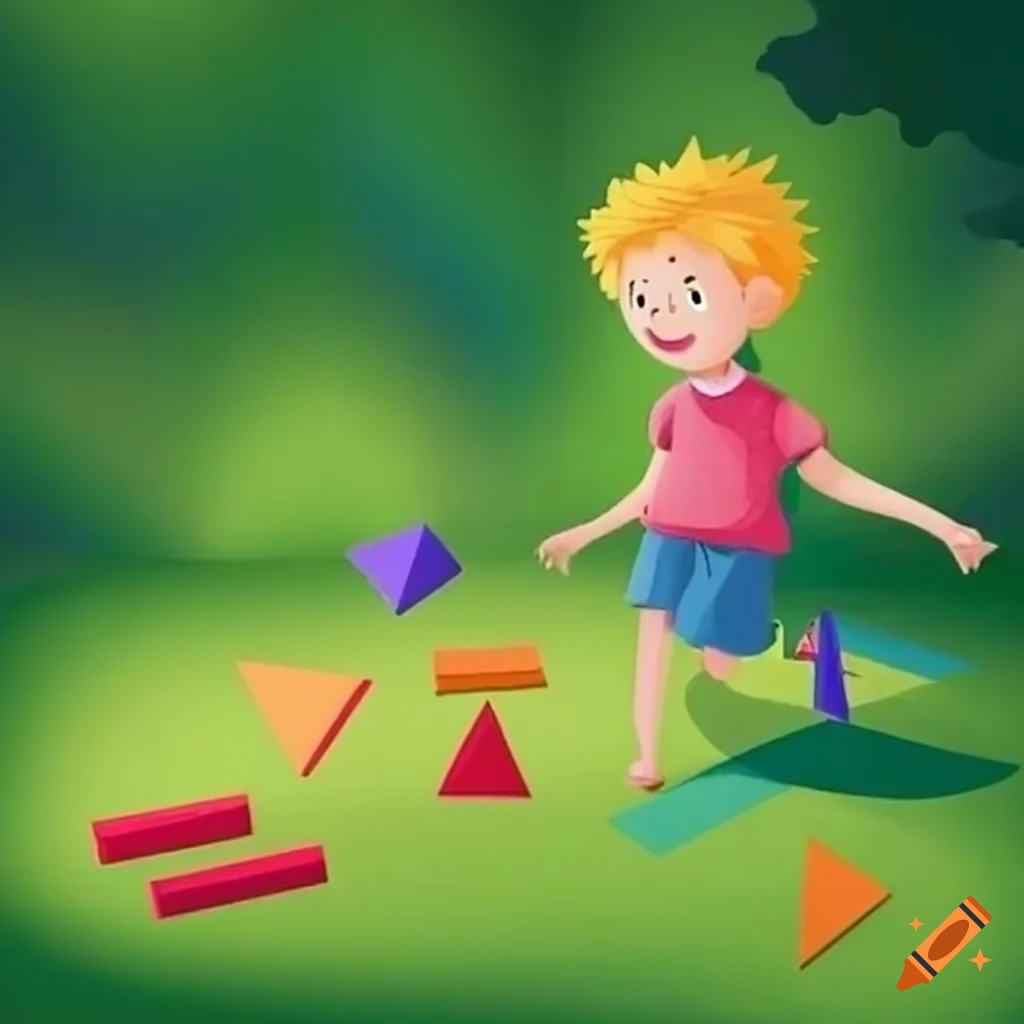 Children playing with math shapes in a garden on Craiyon