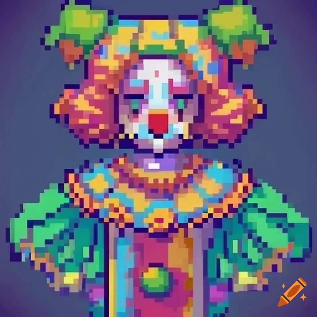 Vibrant pixel art of a cute clown girl on Craiyon