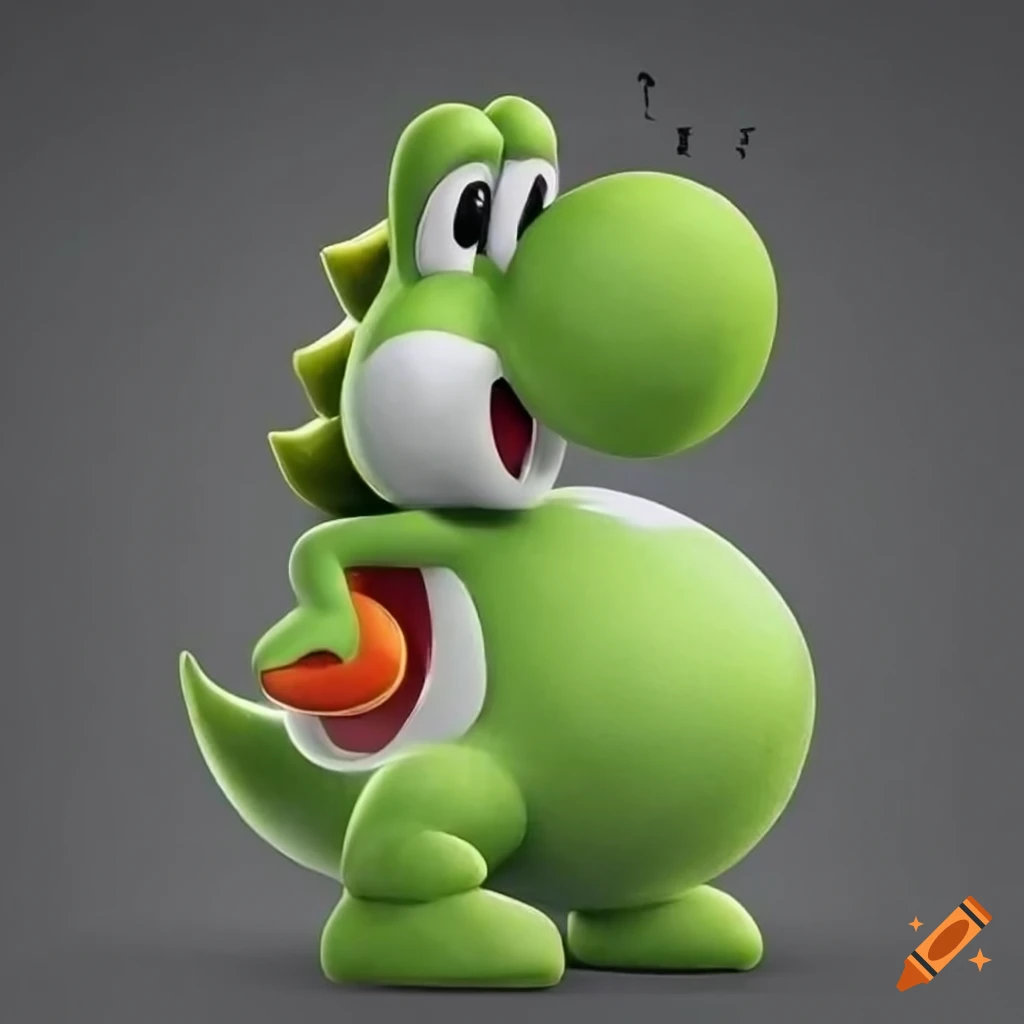 Green Yoshi from Super Mario Bros with an exaggerated belly on Craiyon