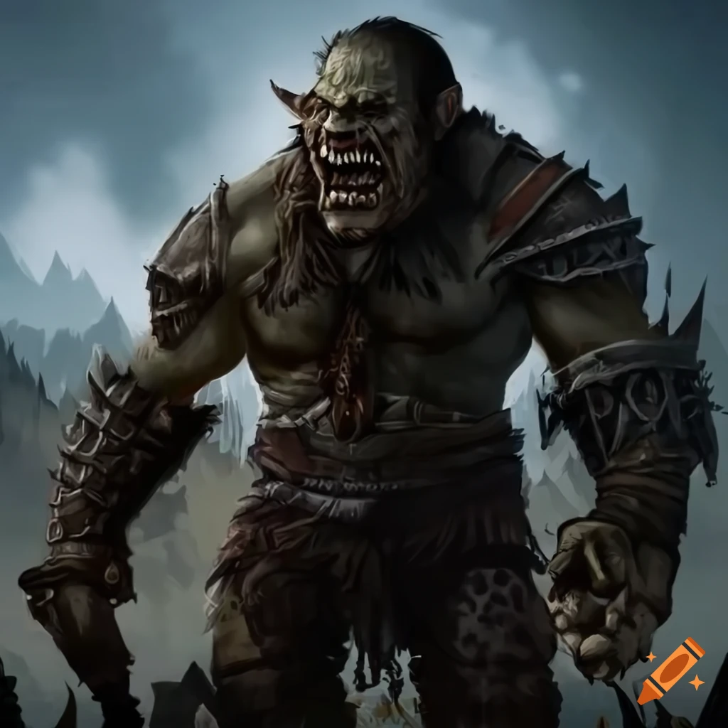 Detailed orc character in a medieval dark fantasy world with field ...