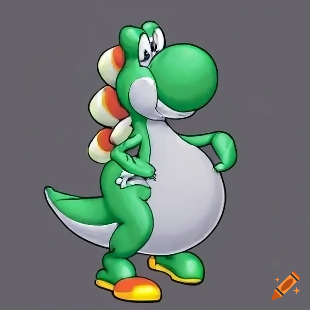 Green Yoshi from Super Mario Bros. series with a large belly in ...