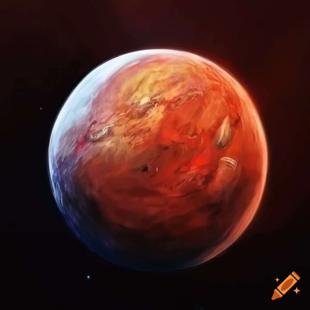 Rocky red planet in space in a scifi rough sketch on Craiyon