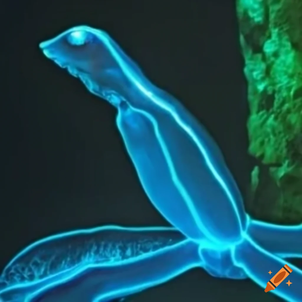 Bioluminescent creatures in an alien cave system on Craiyon