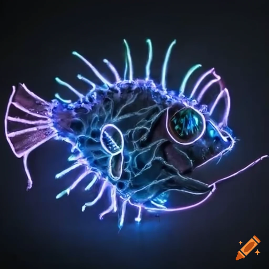 Neon light anglerfish sculpture on Craiyon