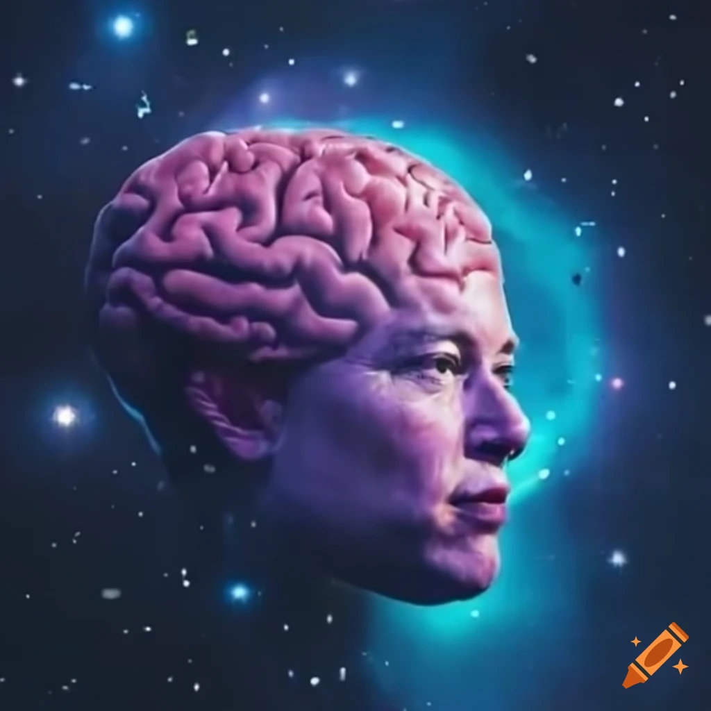 Genius depiction of elon musk with a giant galaxy brain on Craiyon