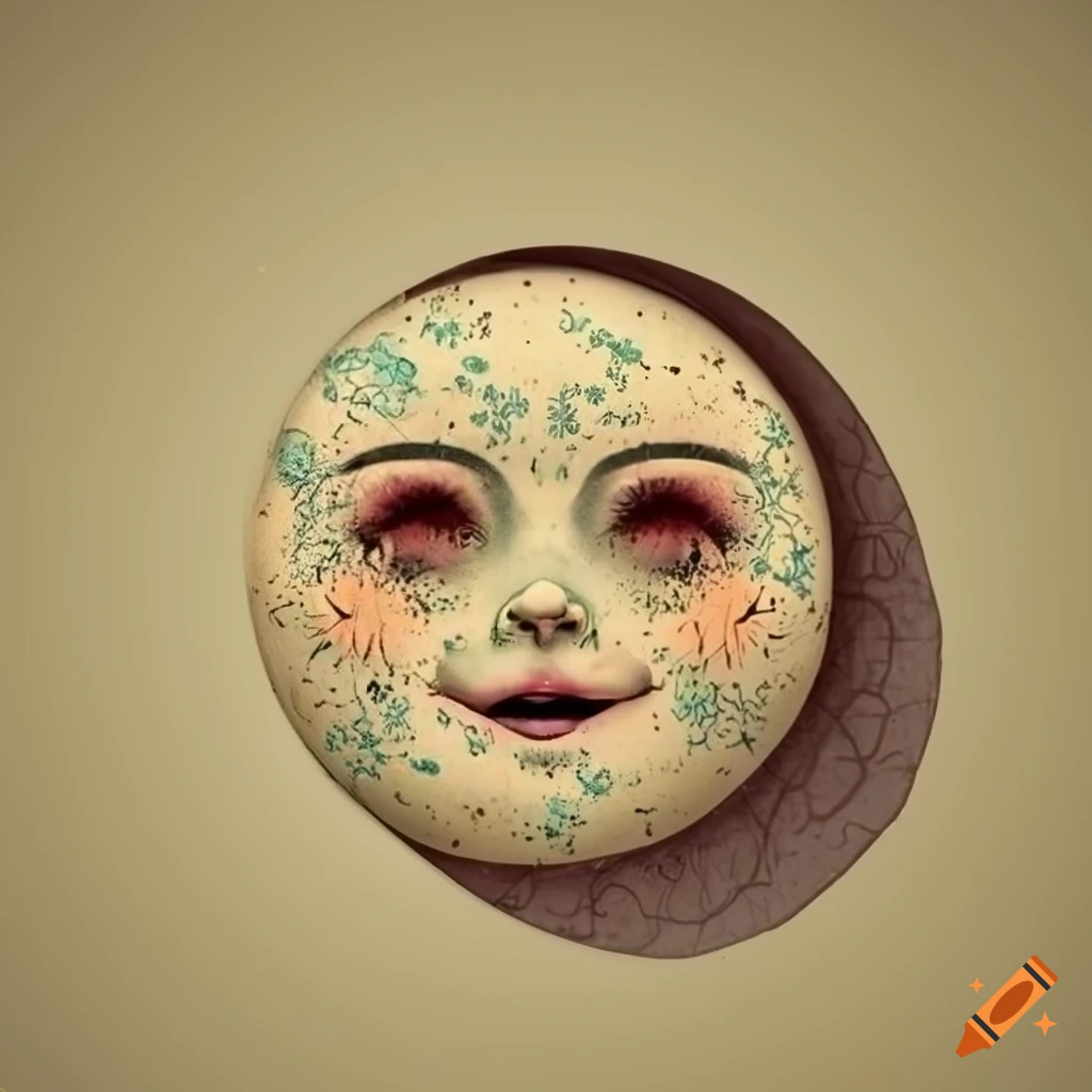 Happy face texture with moon and flower elements on Craiyon