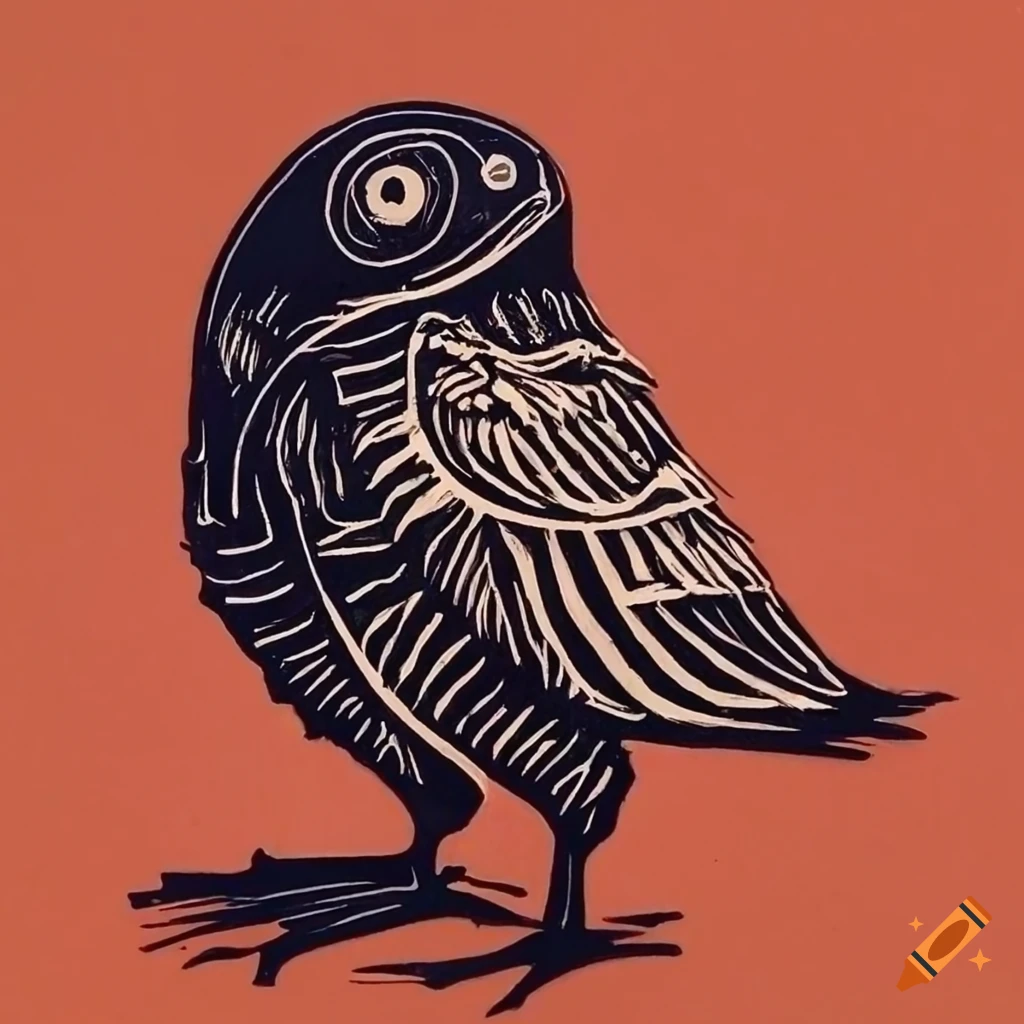 Monster bird linocut illustration on Craiyon