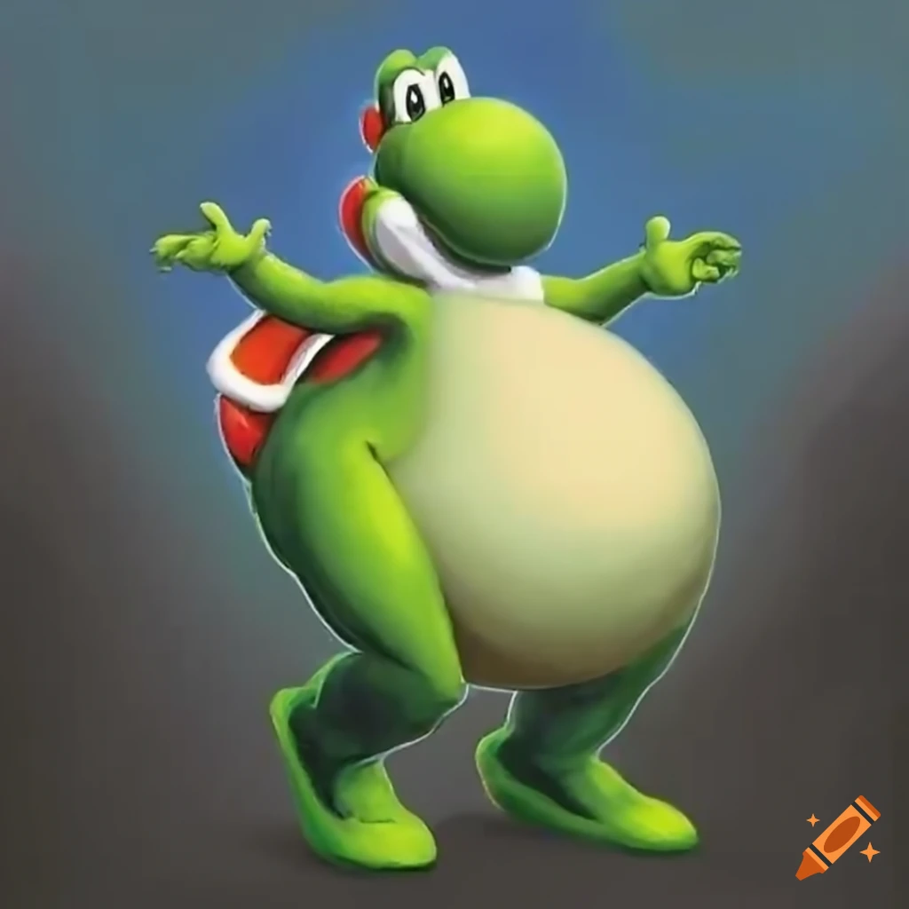 Detailed vivid depiction of yoshi with green body from super mario bros ...