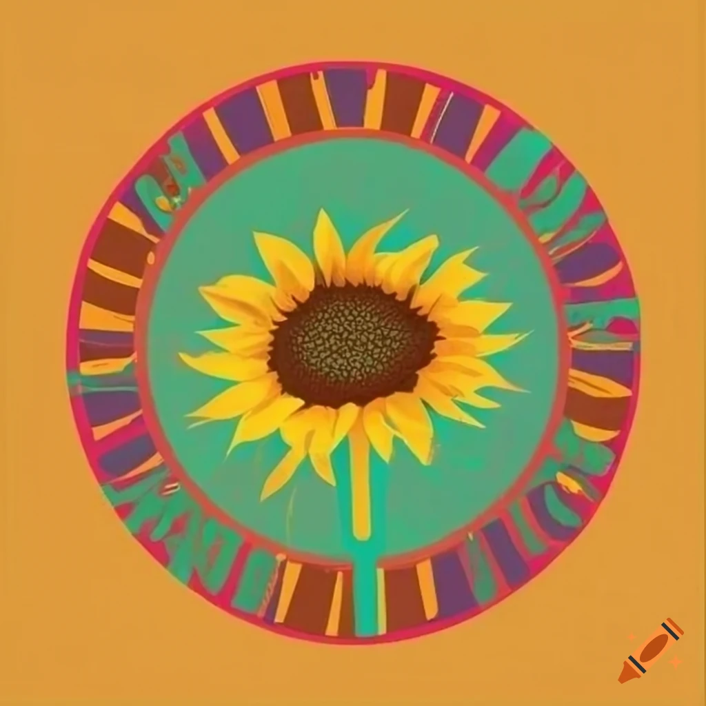 Sunflower field in retro vintage design on Craiyon