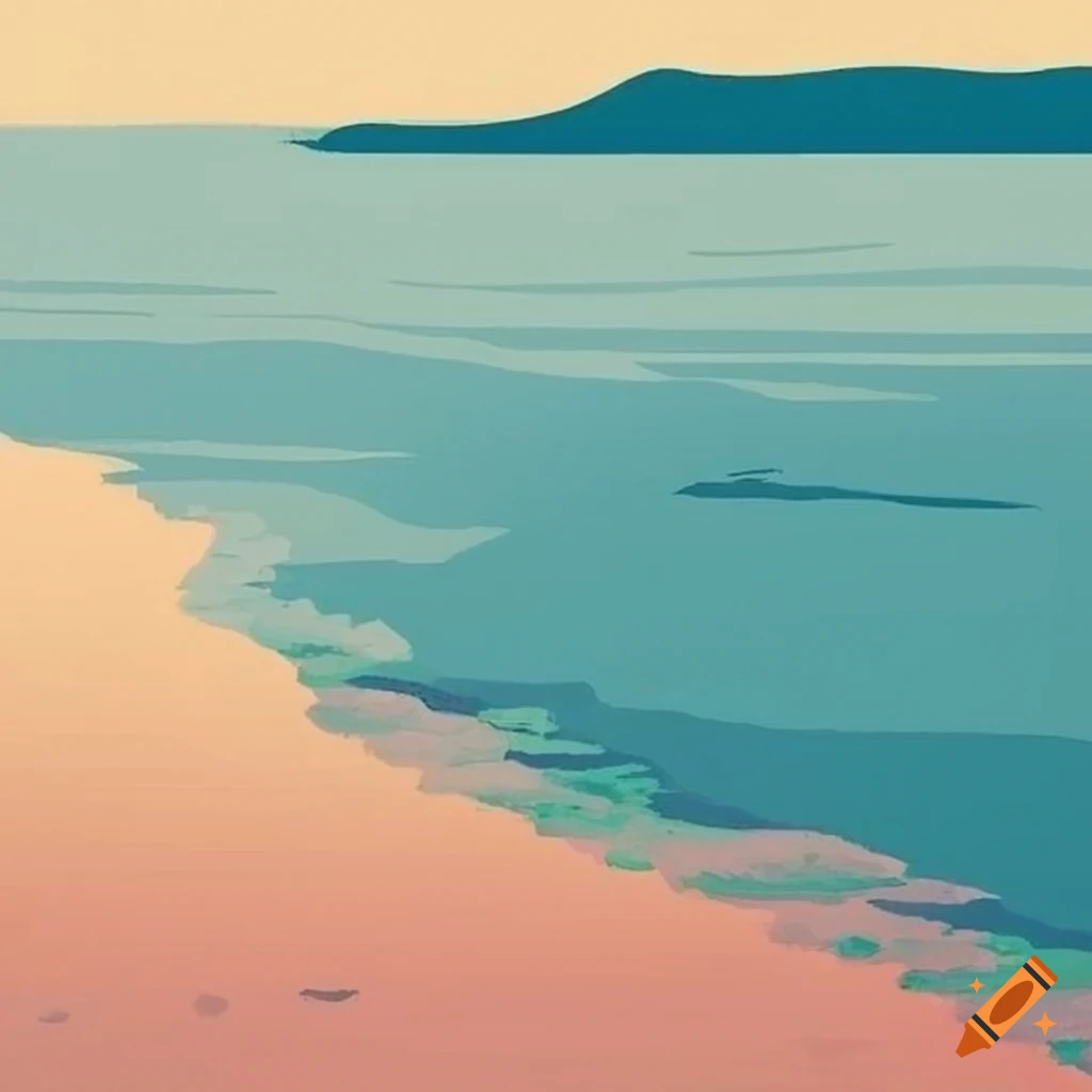 Minimalist screenprint of lake michigan on Craiyon