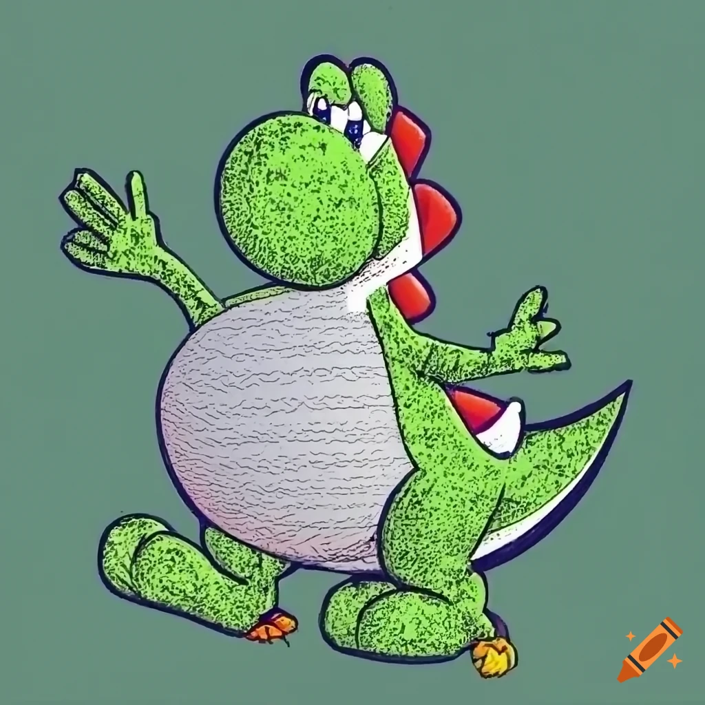Vibrant green Yoshi in Super Mario Bros. art style on Craiyon