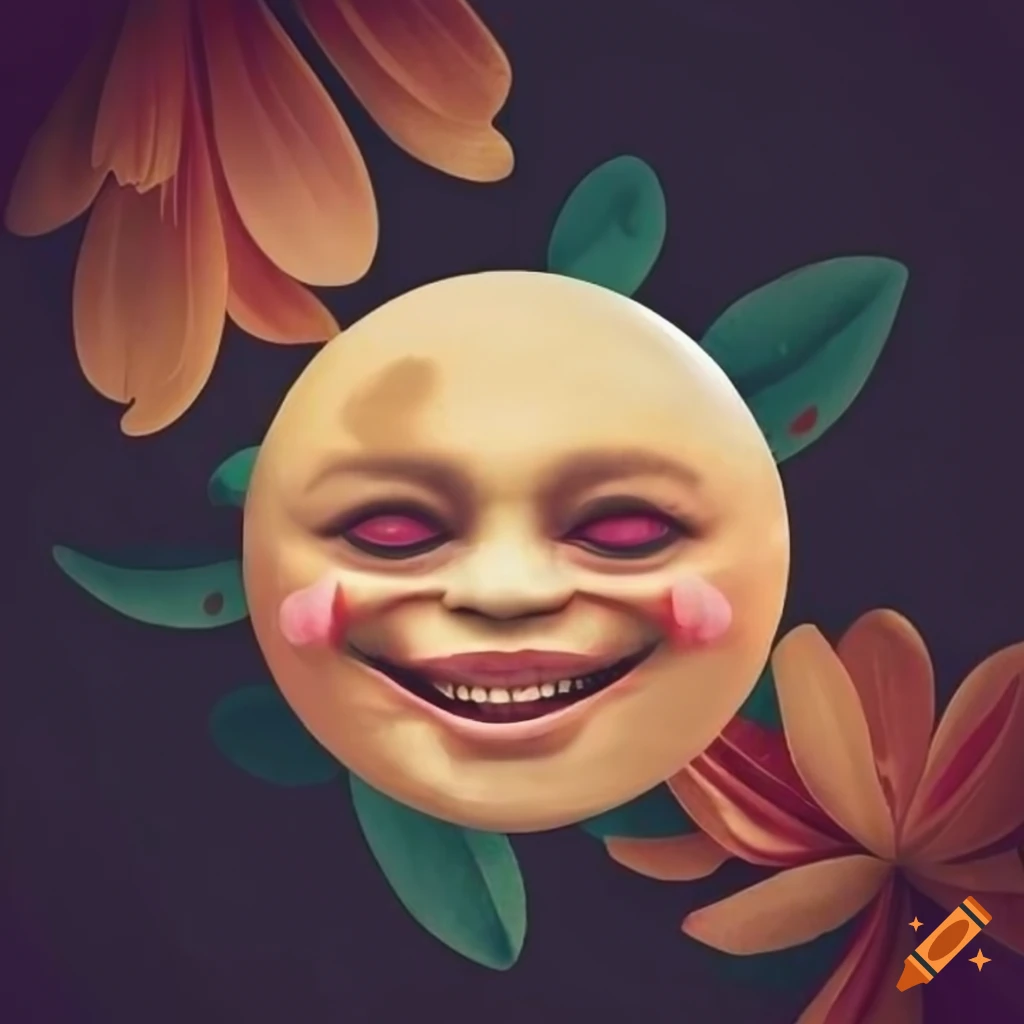 Happy face texture with moon and flower elements on Craiyon