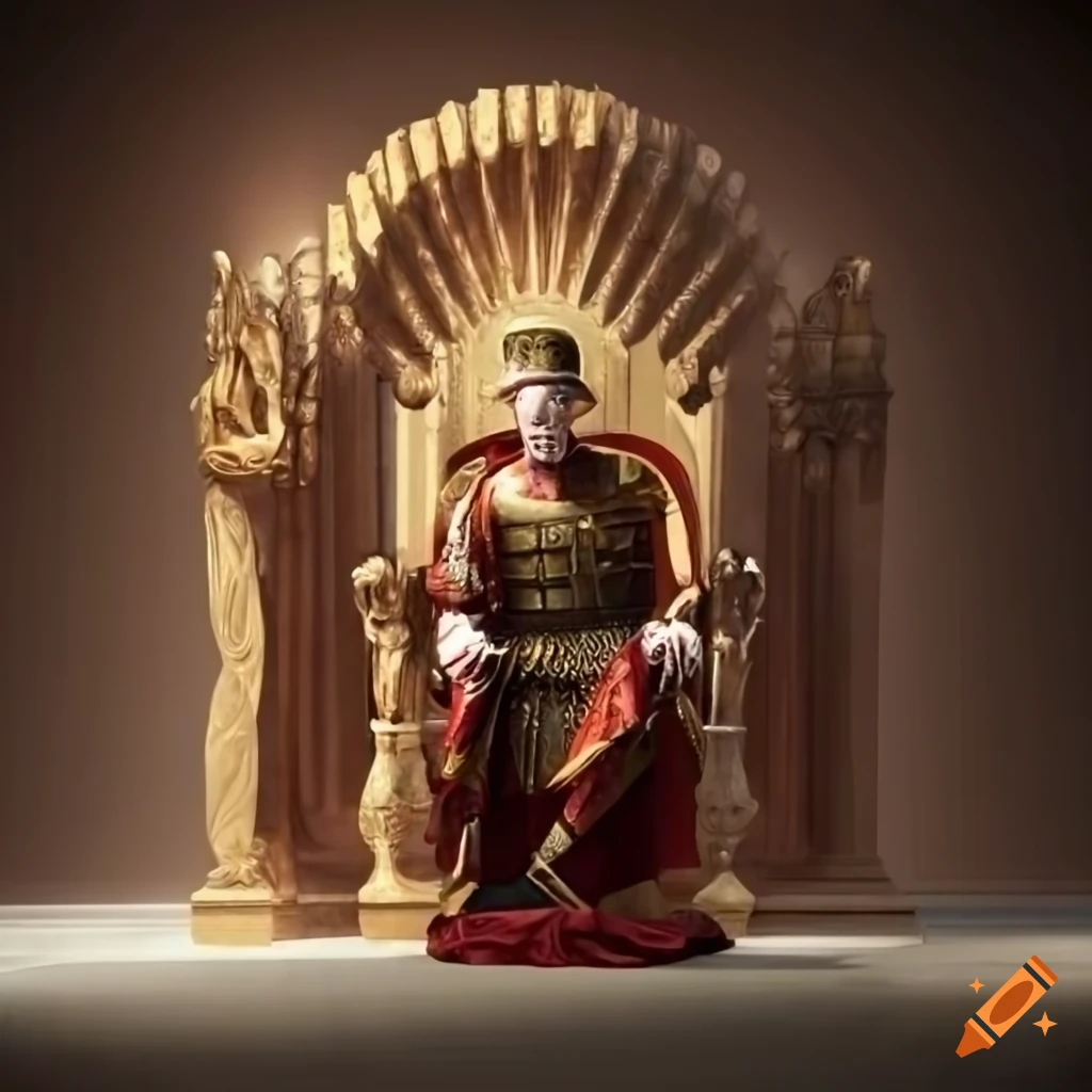 Roman emperor in ancient armor on a marble throne on Craiyon