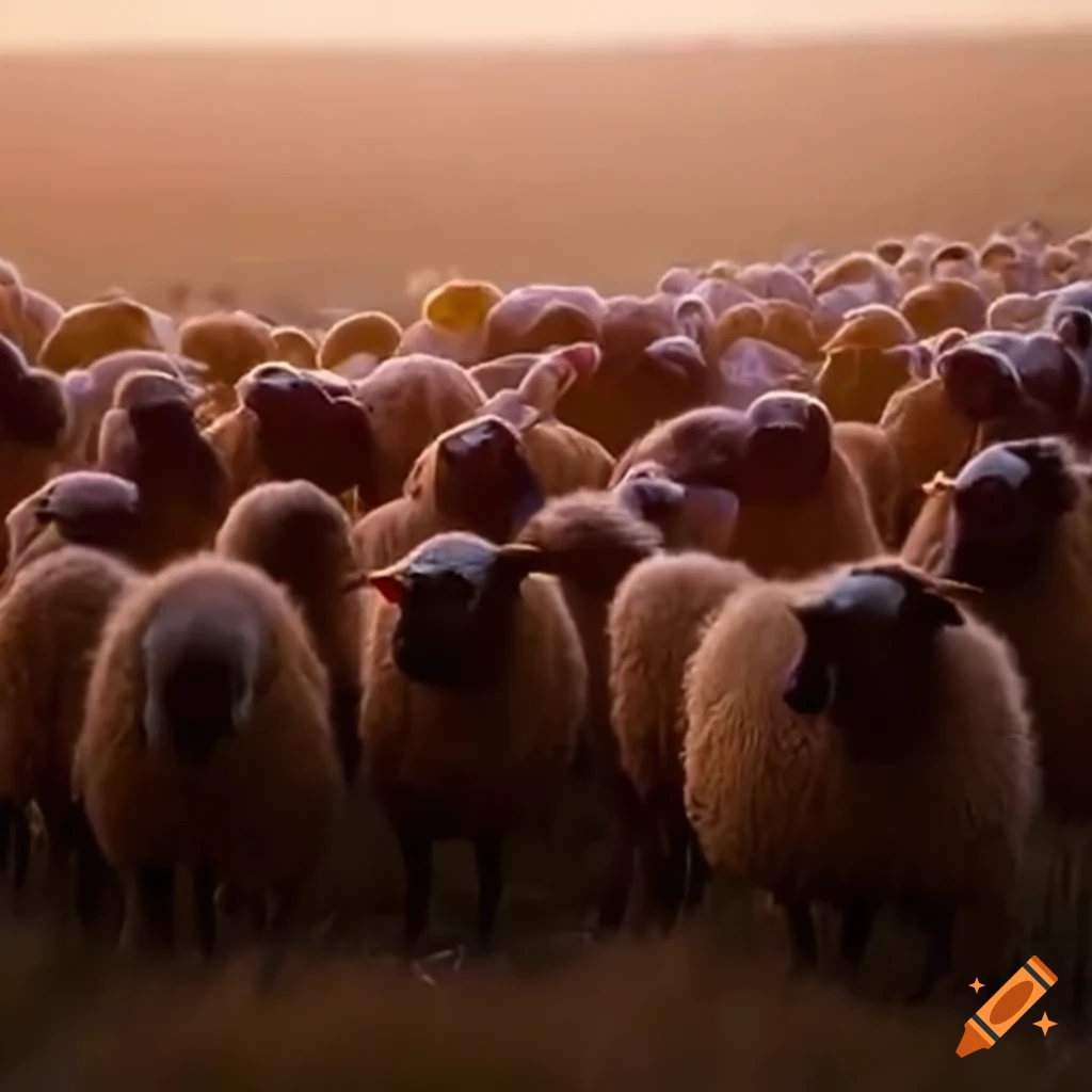 Startled flock of colored sheep rushing for safety on Craiyon