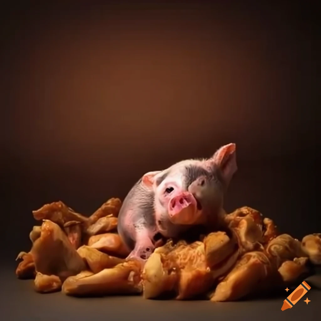 Piglet diving into a pile of food on Craiyon