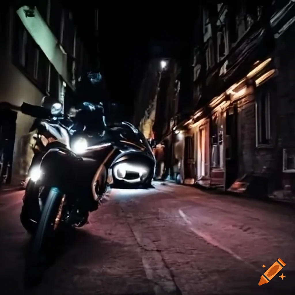 Motorcycle speeding between cars on a night ride on Craiyon