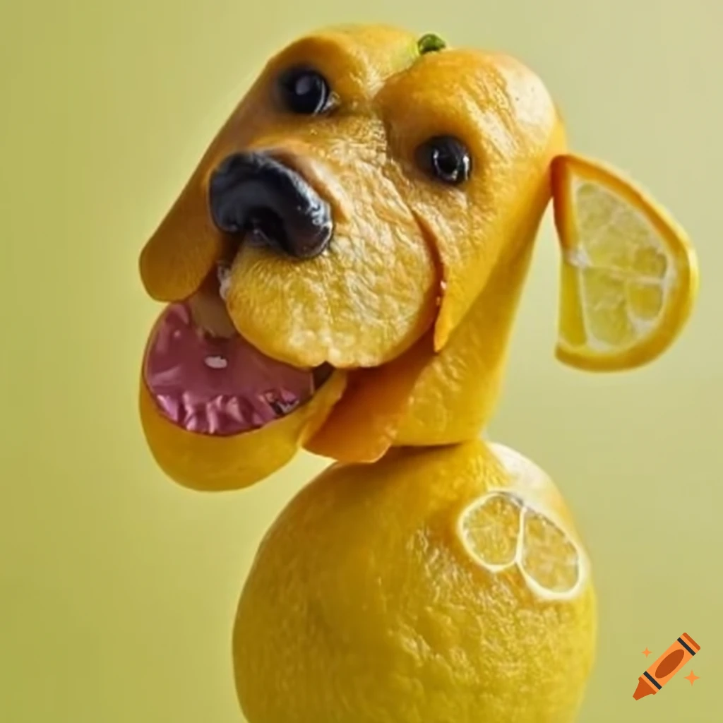 Dog made of lemons sculpture on Craiyon