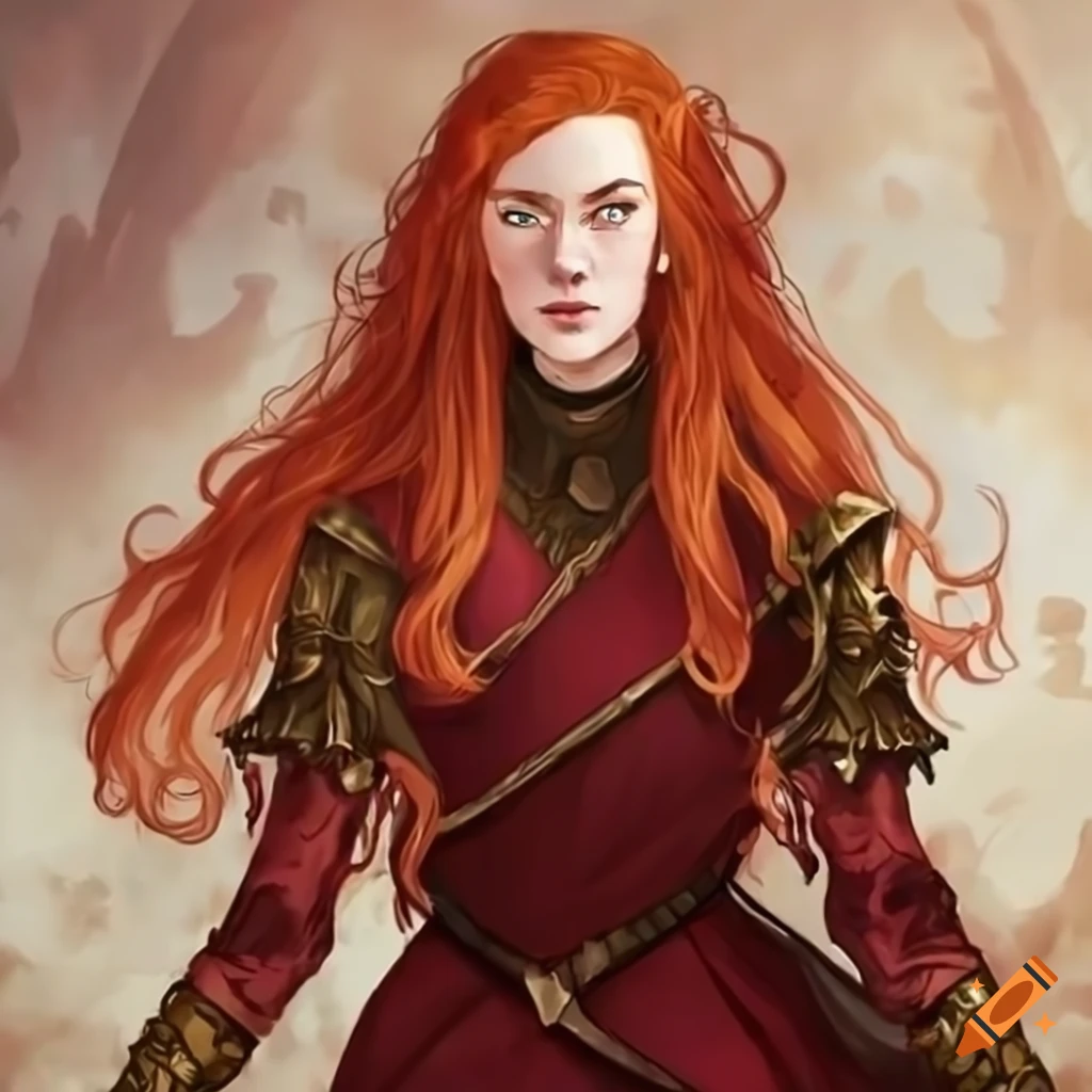 Red haired woman in a fantasy costume on Craiyon