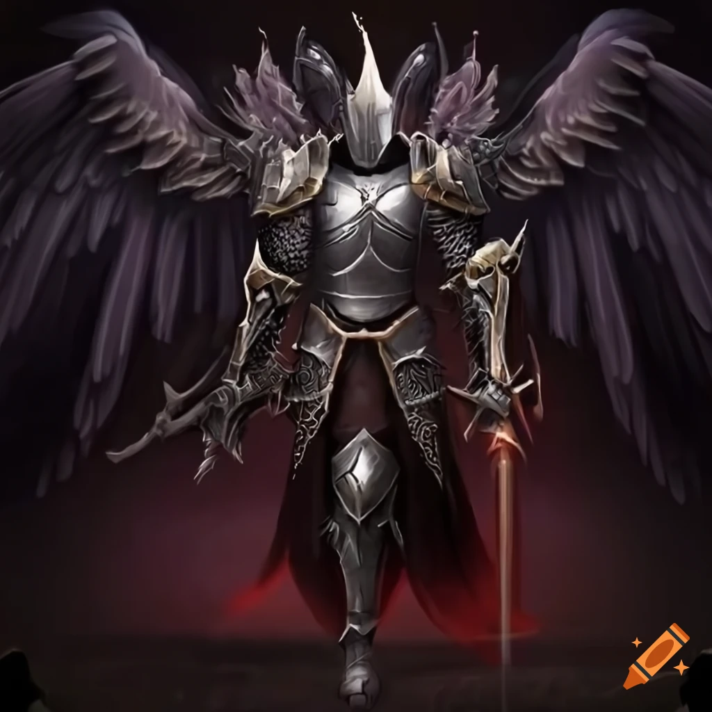 Epic black knight with horns and wings in a fantasy setting on Craiyon
