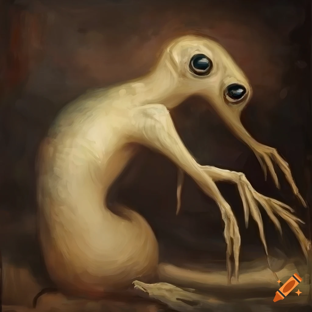 Abstract medieval painting of a cunning pale creature with emotive ...