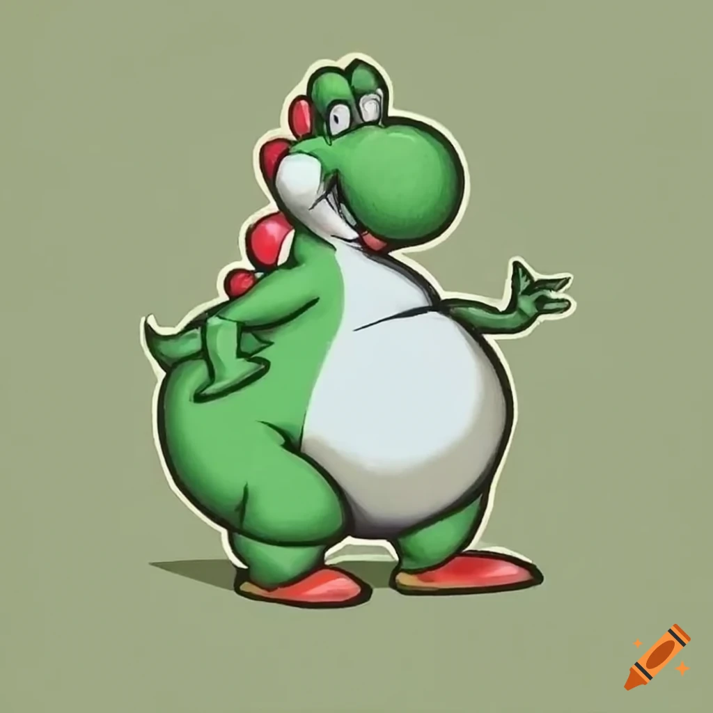 Hand-drawn illustration of green Yoshi from Super Mario Bros. series on ...