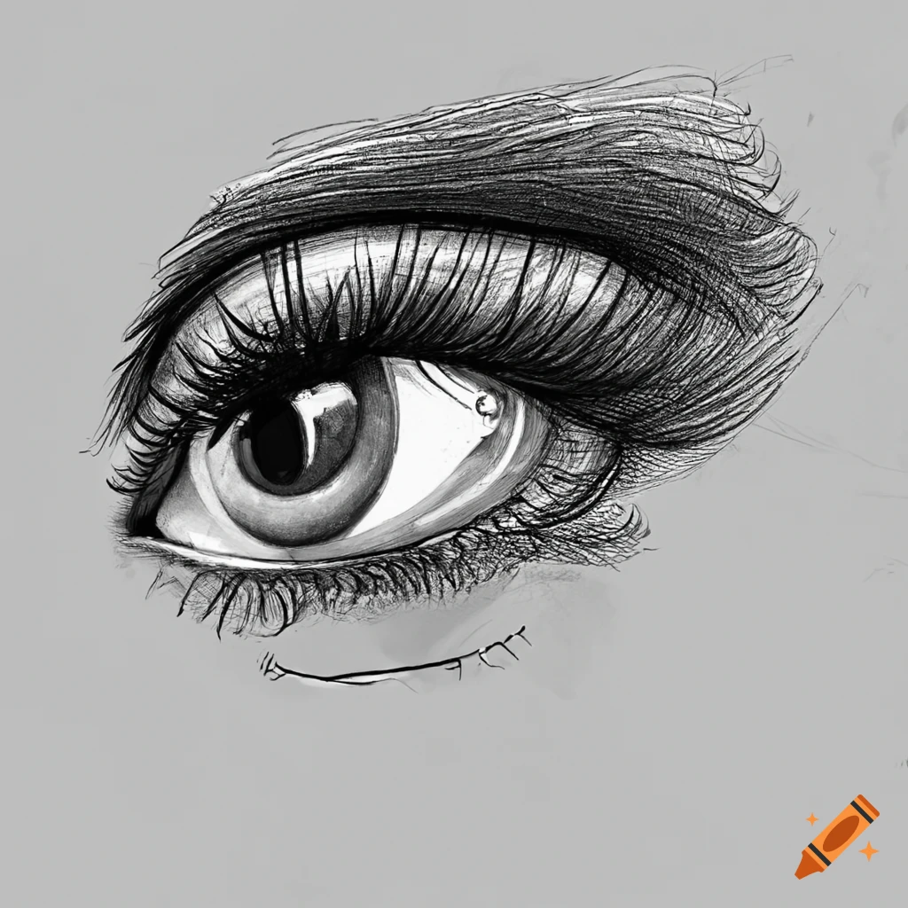 Hand-drawn black and white eye art on Craiyon