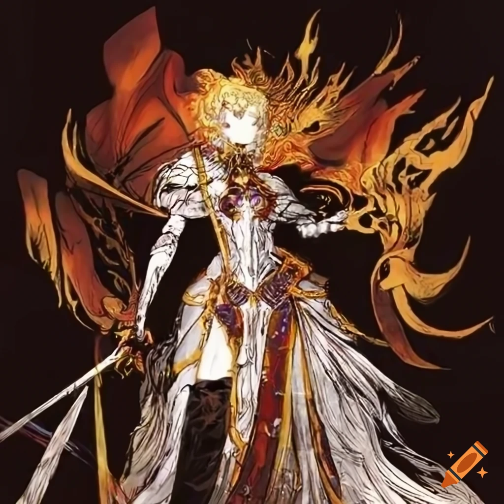 Imperial Fire Queen armored cleric priestess in majestic dress floating ...