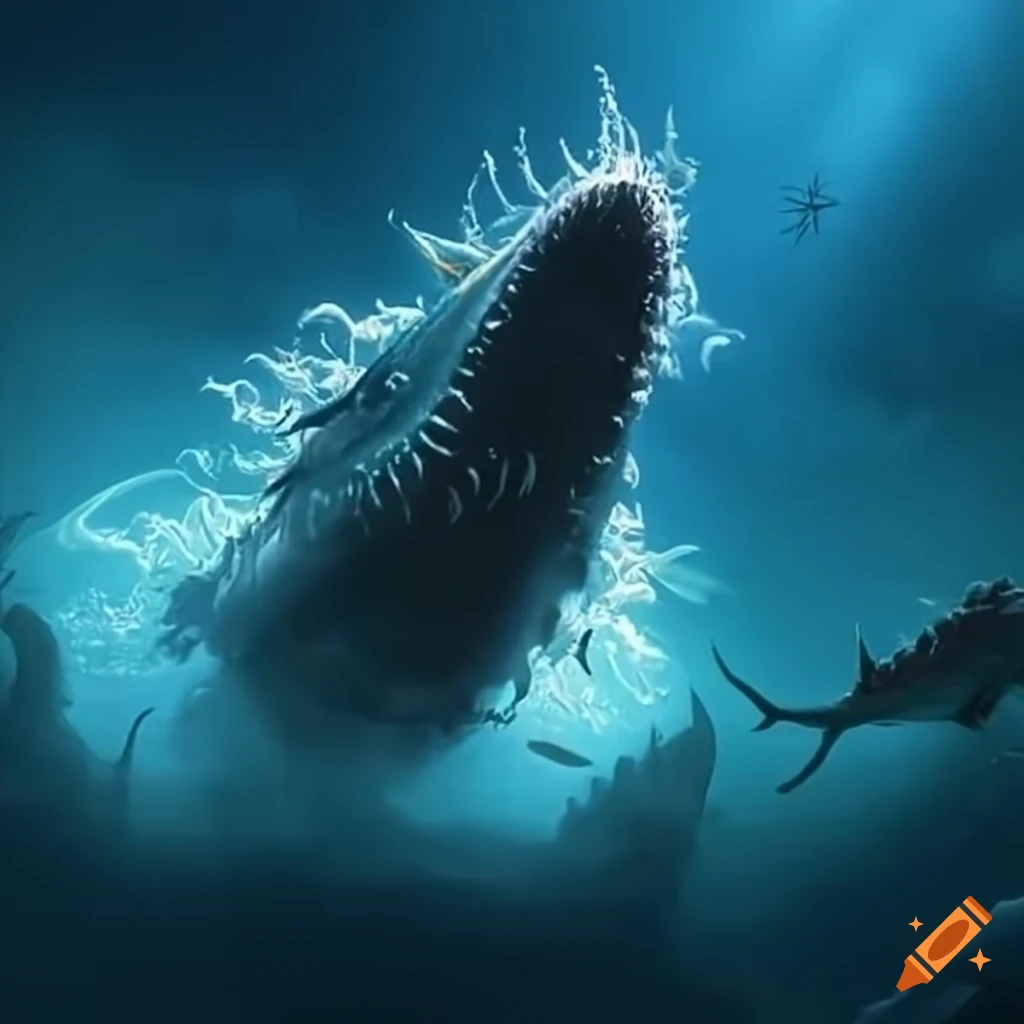 Leviathan emerging from the ocean on Craiyon