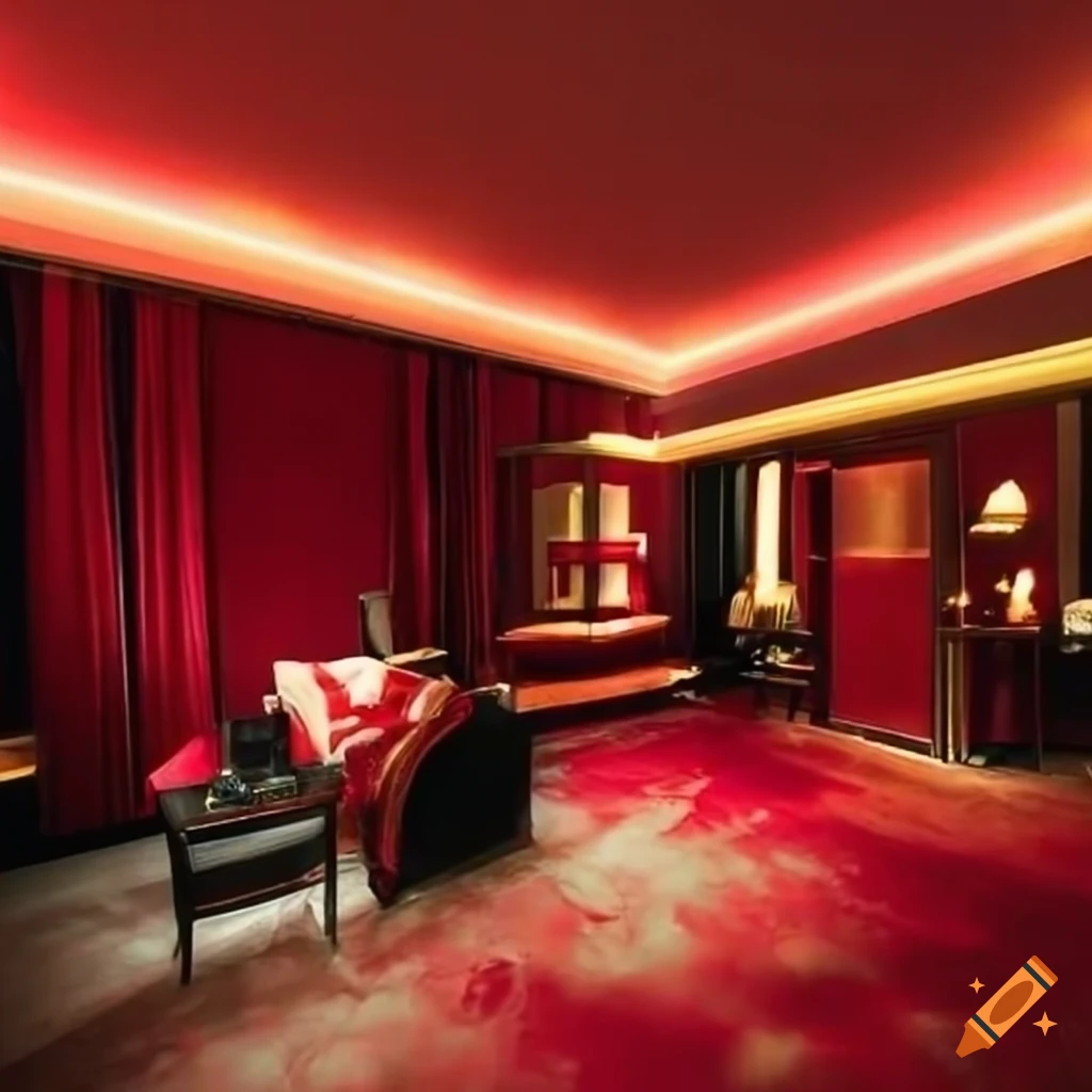 Luxurious red hotel suite on Craiyon