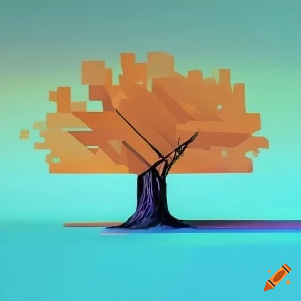 Minimalist abstract art oak tree with bright accent colors on Craiyon