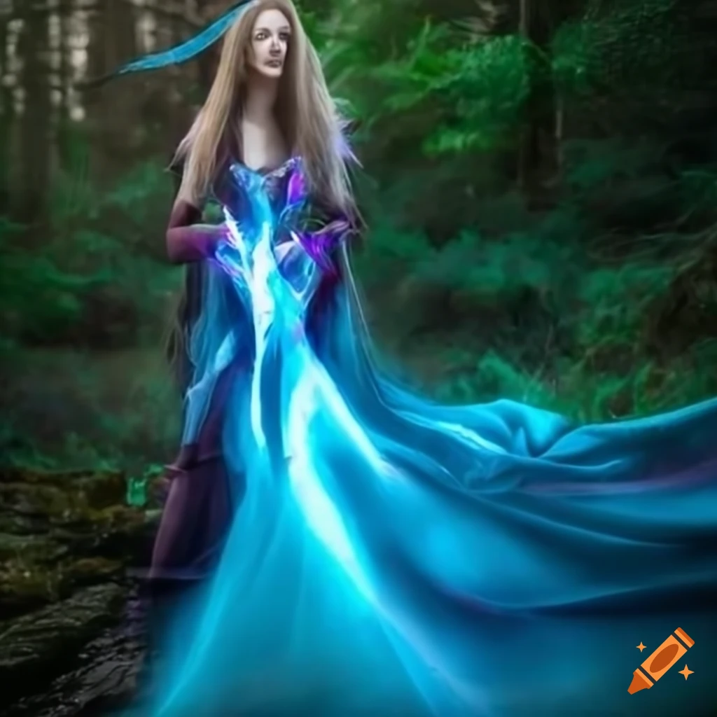 Enchanting female sorcerer casting a mystical spell in a satin cape on ...