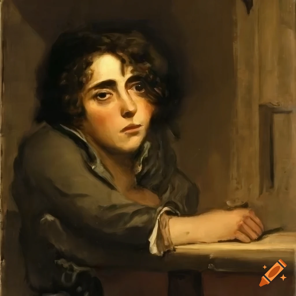 Young melancholic man in a Parisian alley of the 19th century, fatigued ...