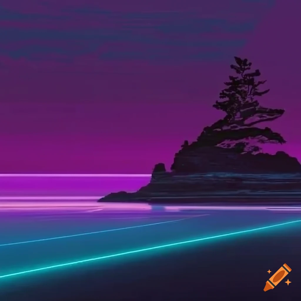 Georgian bay landscape in synthwave style on Craiyon
