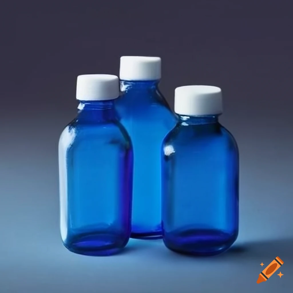 Two small blue medicine bottles on Craiyon