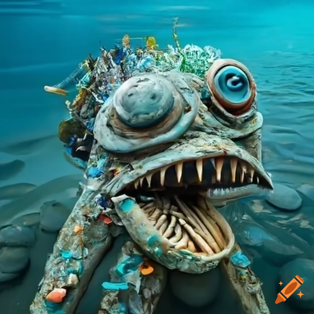 Garbage monster in the sea on Craiyon