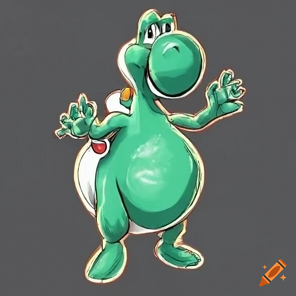 Green yoshi from super mario bros. series with a bulging stomach in ...
